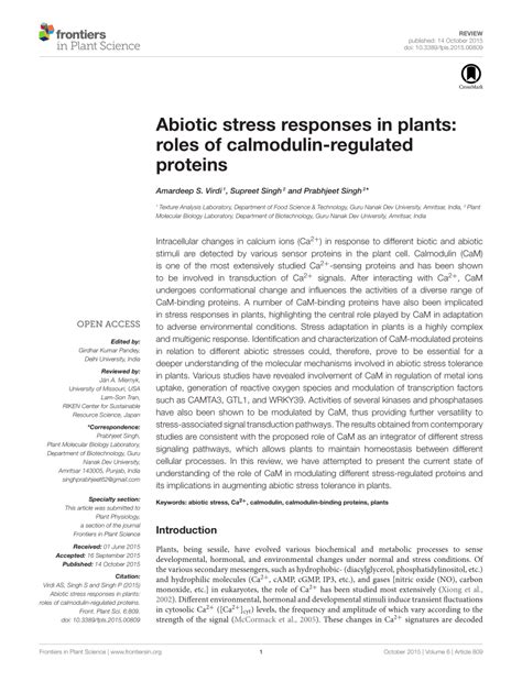 Pdf Abiotic Stress Responses In Plants Roles Of Calmodulin Regulated Proteins