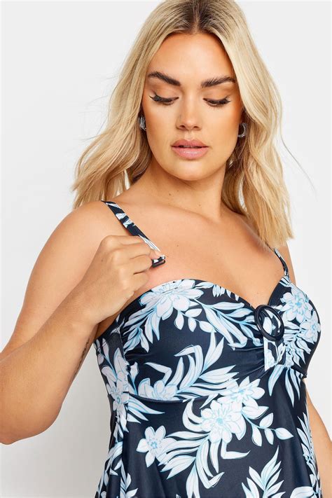 Buy Yours Curve Blue Floral Halo Tab Front Bandeau Swimdress From The