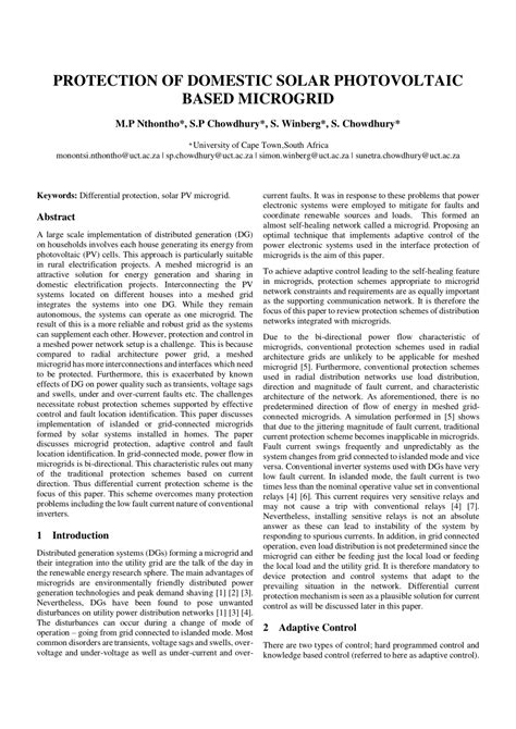 Pdf Protection Of Domestic Solar Photovoltaic Based Microgrid