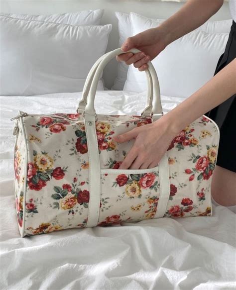 꽃무늬 여행 가방 원형 캐리어 위에 올리는 보조 가방 백