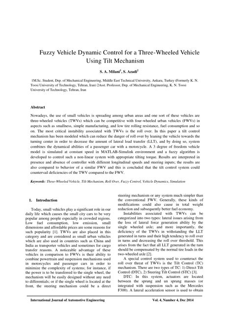 pdf fuzzy vehicle dynamic control for a three wheeled vehicle using
