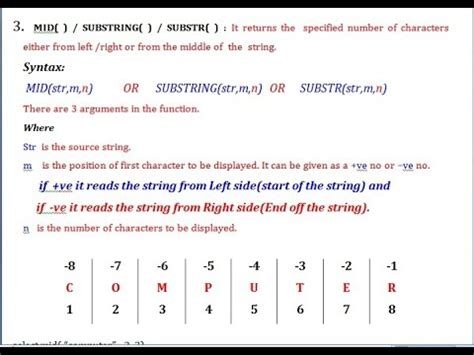 CBSE CLASS XII Mysql - String Functions-Mid() /substring() / substr ...
