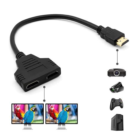 hdmi compatible splitter adapter cable male to dual female 1 in 2 out hdmi splitter for dual