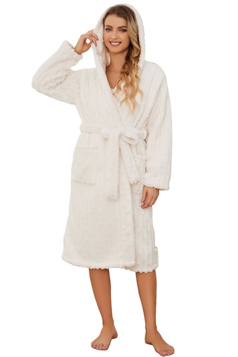 U2skiin Women Fuzzy Robes Hooded Soft Long Plush Fluffy Bathrobesoff