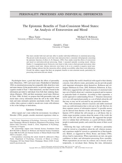 Pdf The Epistemic Benefits Of Trait Consistent Mood States An