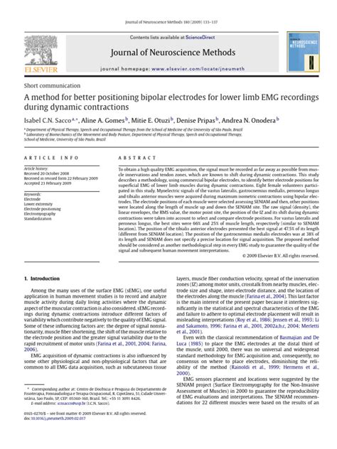 A Method For Better Positioning Bipolar Electrodes For Lower Limb Emg Recordings Pdf