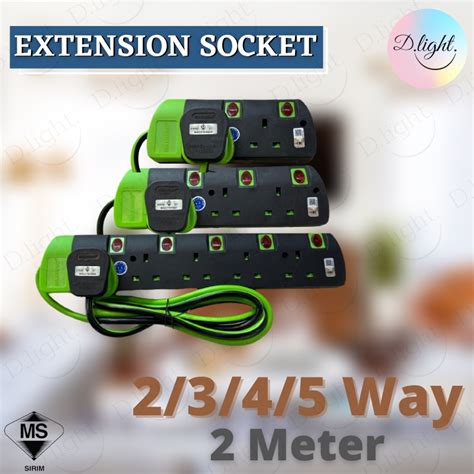 [sirim Plug] 2 3 4 5 Gang Way Universal Portable Multi Extension Wire Trailing Socket Neon Light