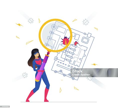Bug Fixing Metaphor Flat Design Style Vector Illustration Stock