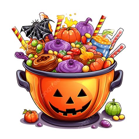 Halloween Cauldron Full Of Sweets Candies And Desserts Toffee