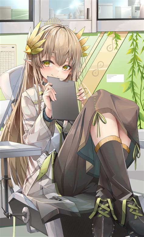 Safebooru 1girl Absurdres Arknights Blonde Hair Blush Brown Skirt