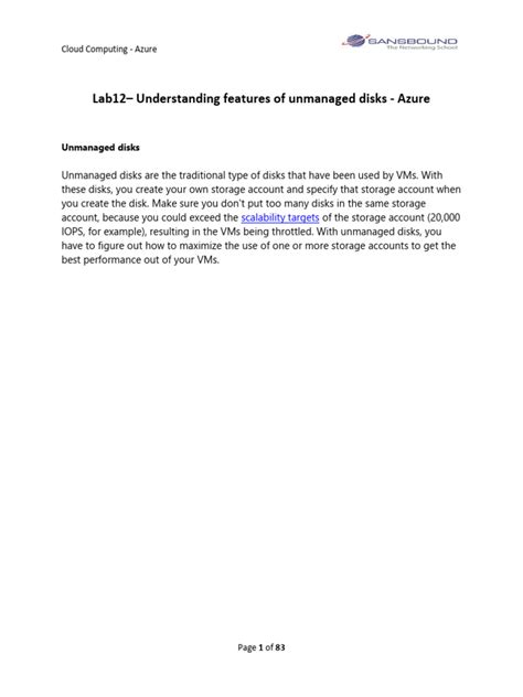 Lab12 Understanding Features Of Unmanaged Disks Azure Pdf