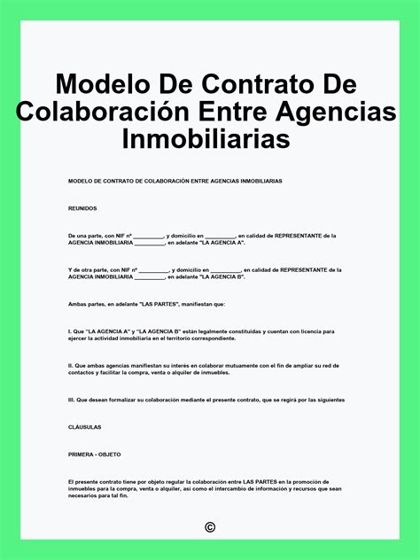 Modelo De Contrato De Colaboración Entre Agencias Inmobiliarias