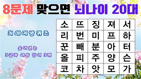8문제 맞으면 뇌 나이 20대숨은단어찾기 기억력향상 치매예방 단어퀴즈 두뇌운동 건망증예방 Youtube