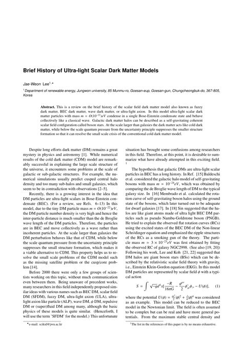 Pdf Brief History Of Ultra Light Scalar Dark Matter Models