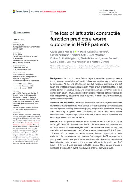Pdf The Loss Of Left Atrial Contractile Function Predicts A Worse