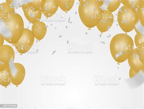벡터 파티 골드 풍선 색종이 개념 디자인 템플릿 휴일 해피 데이 3차원 형태에 대한 스톡 벡터 아트 및 기타 이미지 3차원 형태 공휴일 금 금속 Istock