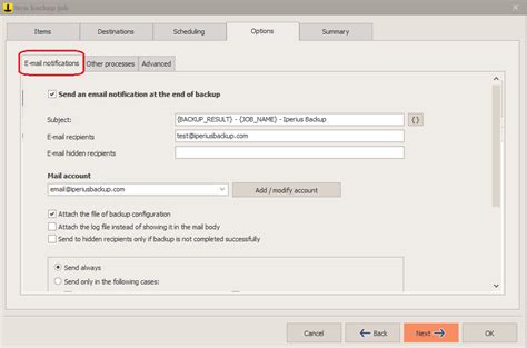 Configuring Email Notifications After Backup