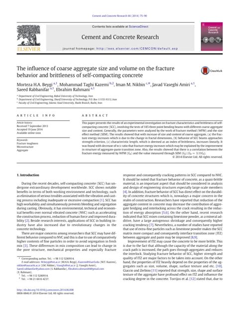 The Influence Of Coarse Aggregate Size And Volume On The Fracture