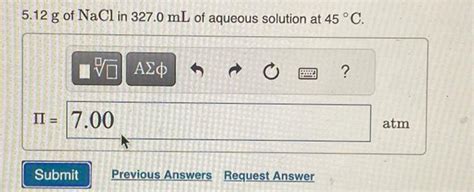 Solved G Of NaCl In ML Of Aqueous Solution At Chegg