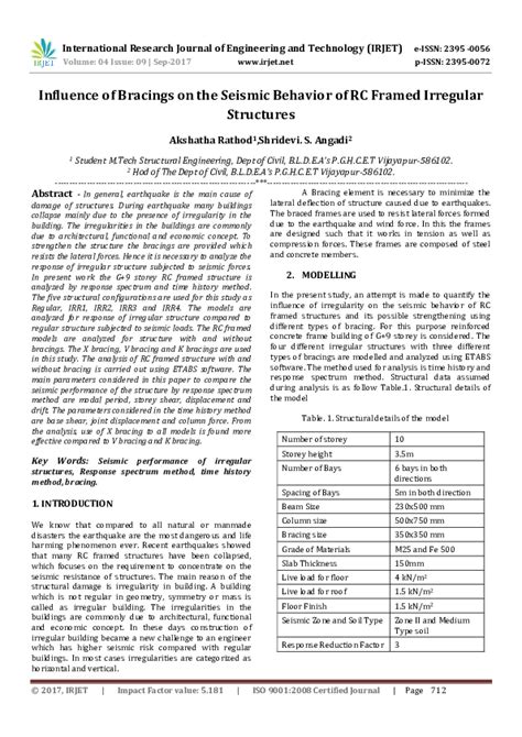 Pdf Influence Of Bracings On The Seismic Behavior Of Rc Framed Irregular Structures