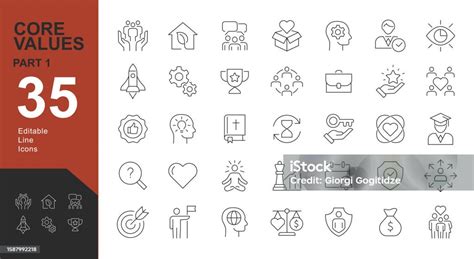 Core Values Line Editable Icons Set Stock Illustration Download Image
