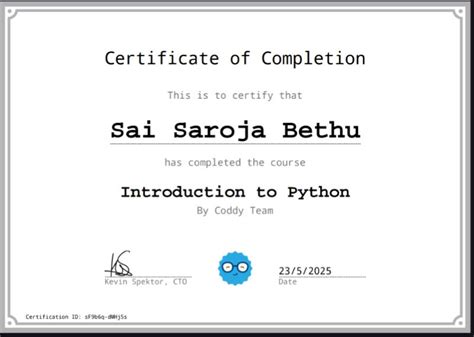 completed basic python course by coddy tech sai saroja bethu posted on the topic linkedin