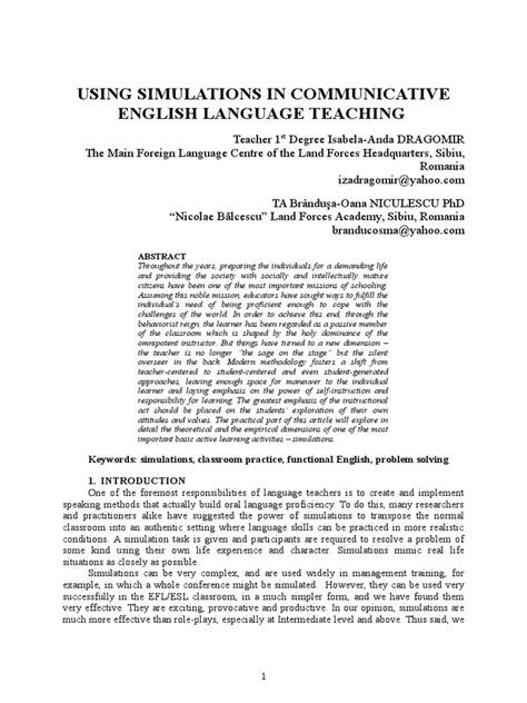 Using Simulations In Communicative English Language Teaching Buletin Aca Pdf Simulation