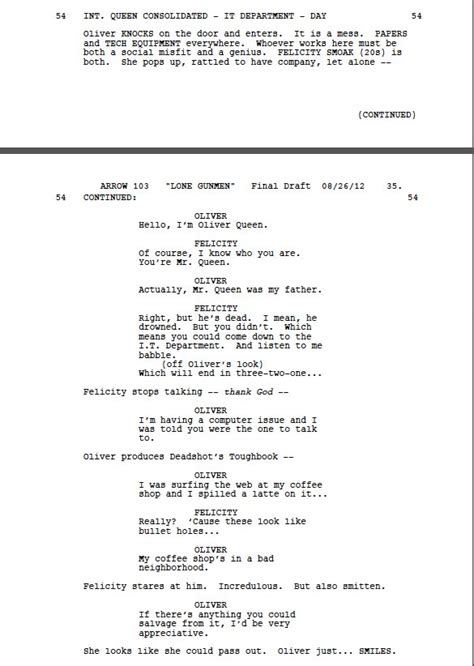 Classic Arrow Script Pages Showcase Felicitys First Appearance Greenarrowtv