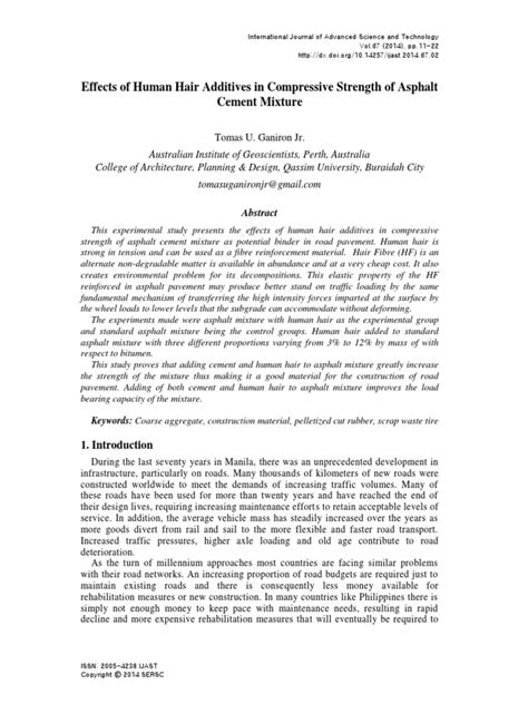 Effects Of Human Hair Additives In Compressive Strength Of Asphalt