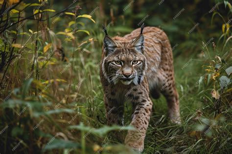 Premium Ai Image A Lynx In A Stealthy Prowling Stance