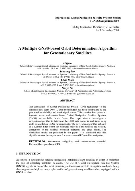 Pdf A Multiple Gnss Based Orbit Determination Algorithm For
