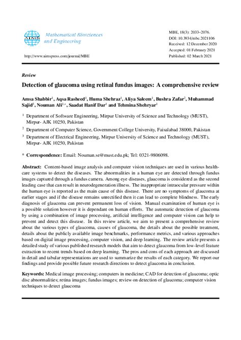 Pdf Detection Of Glaucoma Using Retinal Fundus Images A