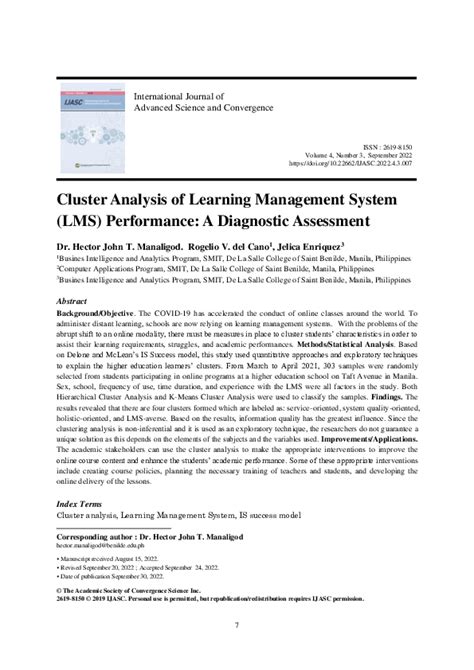 Pdf Cluster Analysis Of Learning Management System Lms Performance