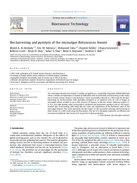 Pdf Bio Harvesting And Pyrolysis Of The Microalgae Botryococcus Braunii