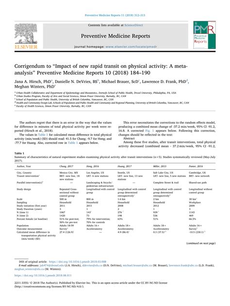 Pdf Corrigendum To Impact Of New Rapid Transit On Physical Activity
