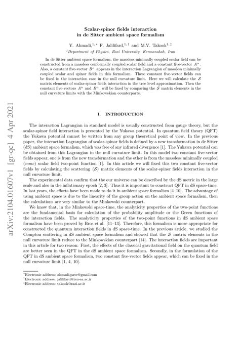 Pdf Scalar Spinor Fields Interaction In De Sitter Ambient Space Formalism