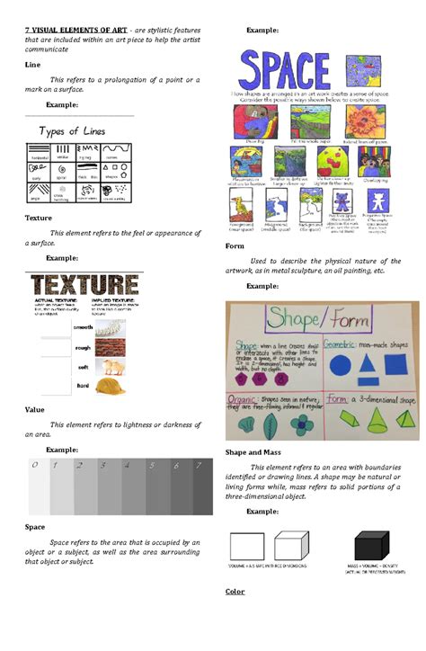 Contempo Notes Review Notes From Lesson 1 To 4 7 Visual Elements Of Art Are Stylistic