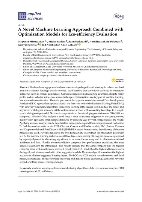 PDF A Novel Machine Learning Approach Combined With Optimization Models For Eco Efficiency
