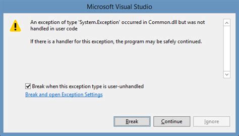 Visual Studio VS Exception Dialog Stack Overflow