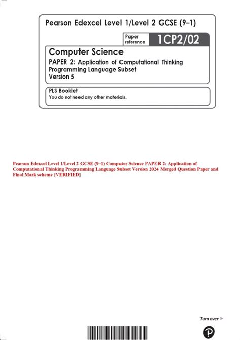 Pearson Edexcel Level 1level 2 Gcse 91 Computer Science Paper 2 Application Of