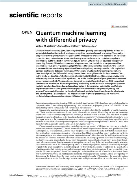 pdf quantum machine learning with differential privacy