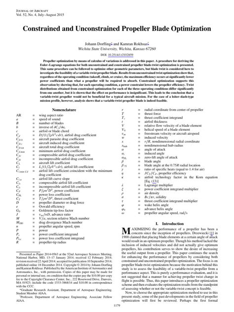 Aero Constrained And Unconstrained Propeller Blade Optimization Pdf