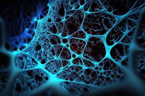 Premium Photo Digital Web Abstract Neural Network Cell Structure Fractal Geometry Neon Blue