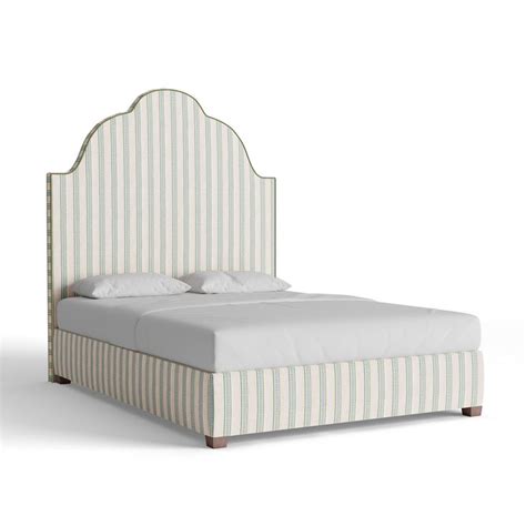 Margot Fern Custom Regina Bed Arched Headboard Upholstered Striped