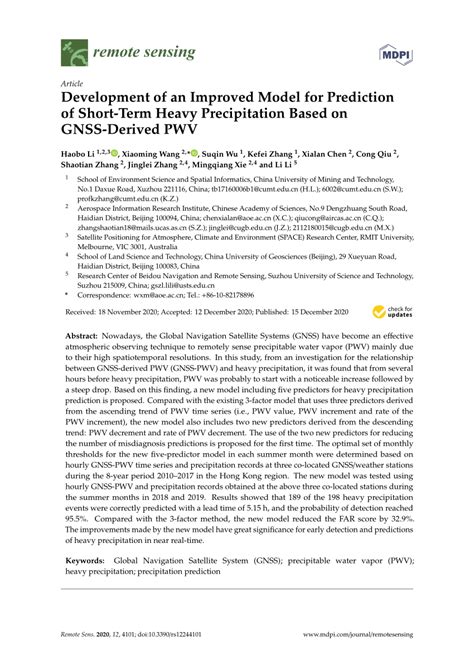 Pdf Development Of An Improved Model For Prediction Of Short Term Heavy Precipitation Based On