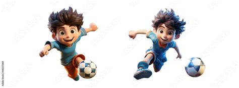 Football Or Soccer Player Boy Running Fast And Kicking A Ball While