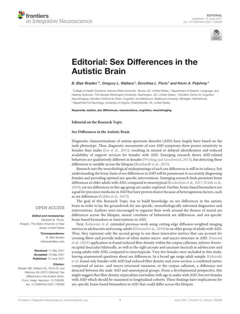 Pdf Editorial Sex Differences In The Autistic Brain