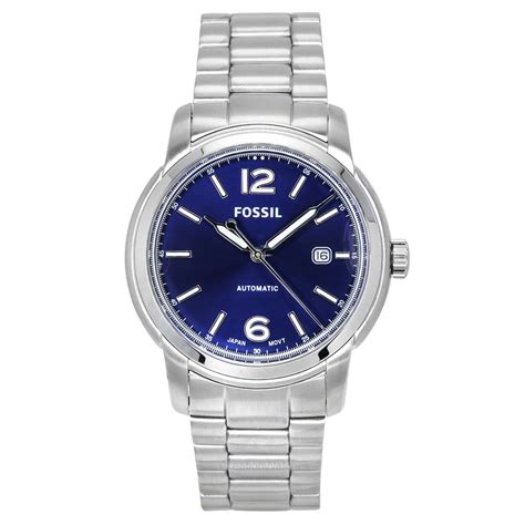 Fossil Heritage Stainless Steel Blue Dial Automatic Me3244 Mens Watch