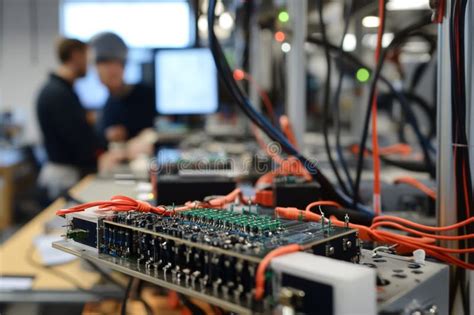 Electronic Circuit Boards With Red Wires In A Research Lab Showcasing