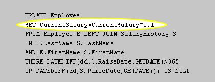 Update On Transact SQL Server